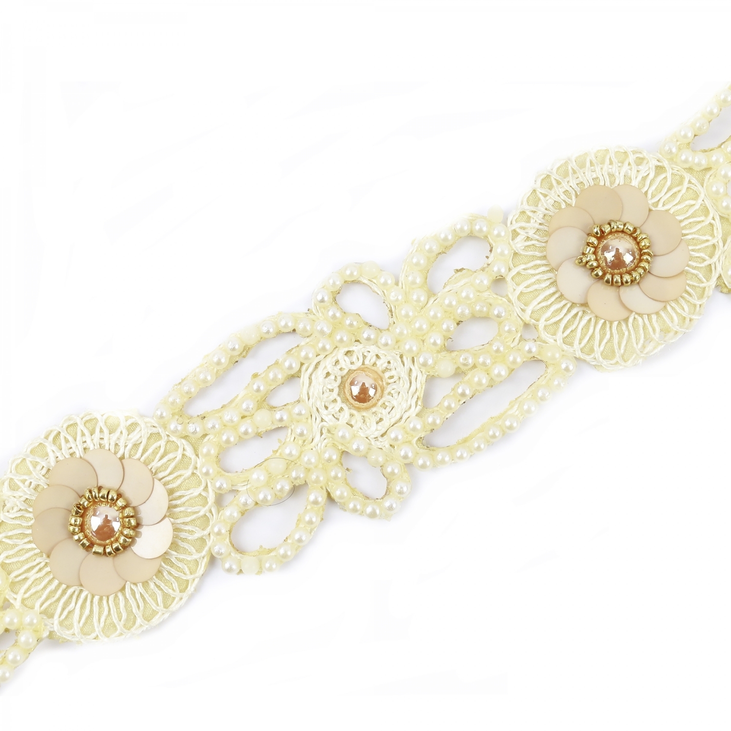 Pasmanterie cu Paiete si Margele, Model Floare, latime 5 cm (1 metru ...