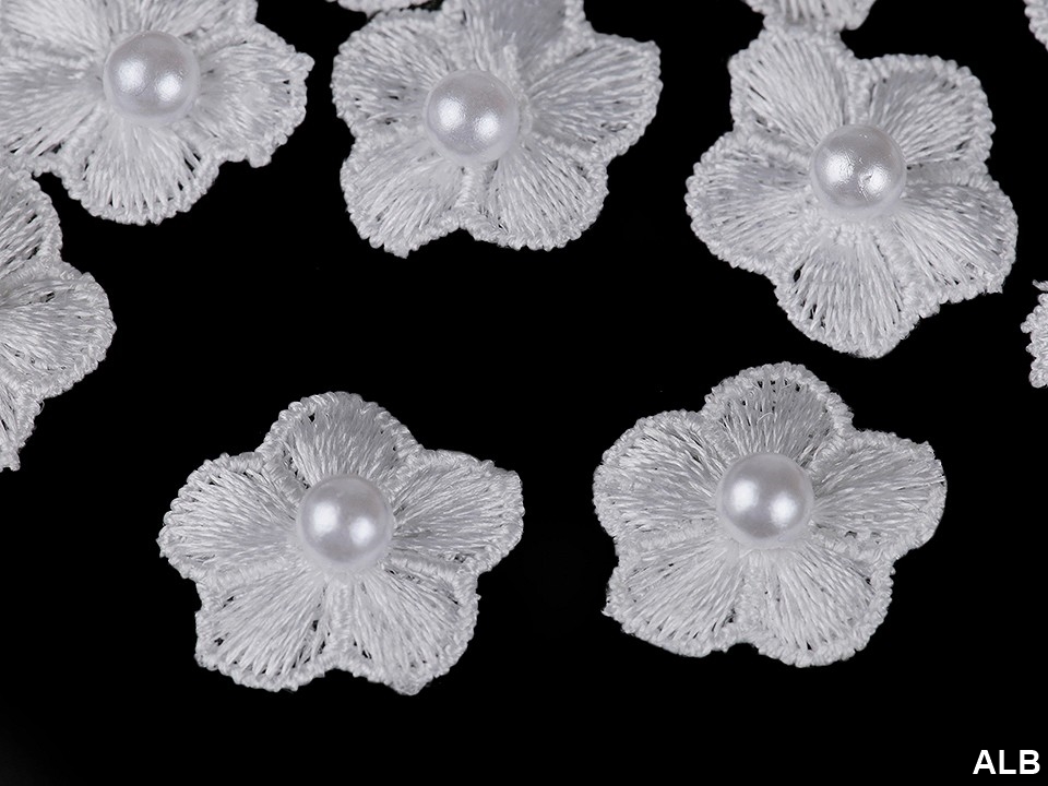 Flori Brodate cu Perla, diametru 20 mm (10 buc/pachet) Cod: 400098 ...