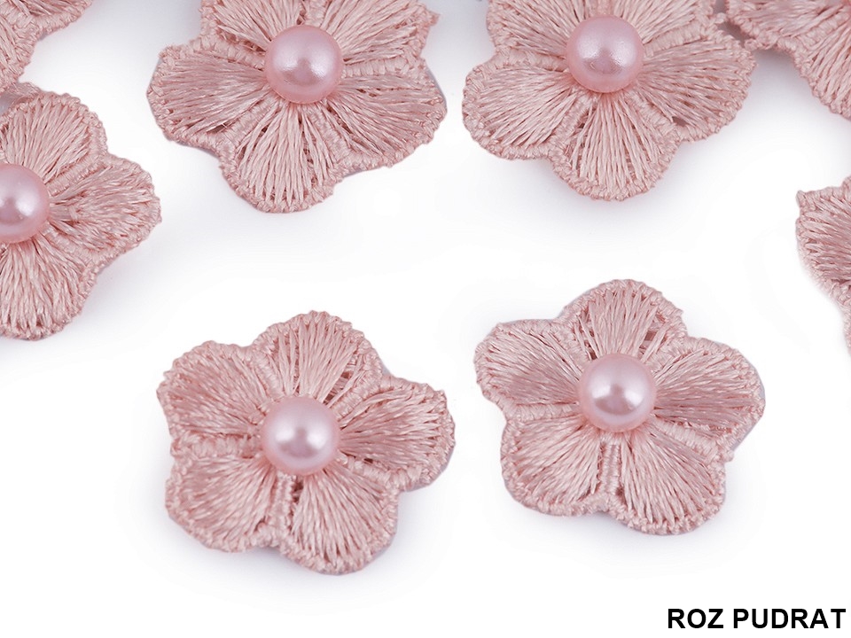 Flori Brodate cu Perla, diametru 20 mm (10 buc/pachet) Cod: 400098 ...