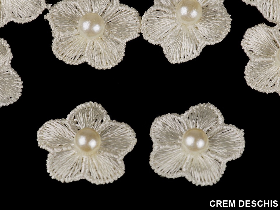 Flori Brodate cu Perla, diametru 20 mm (10 buc/pachet) Cod: 400098 ...