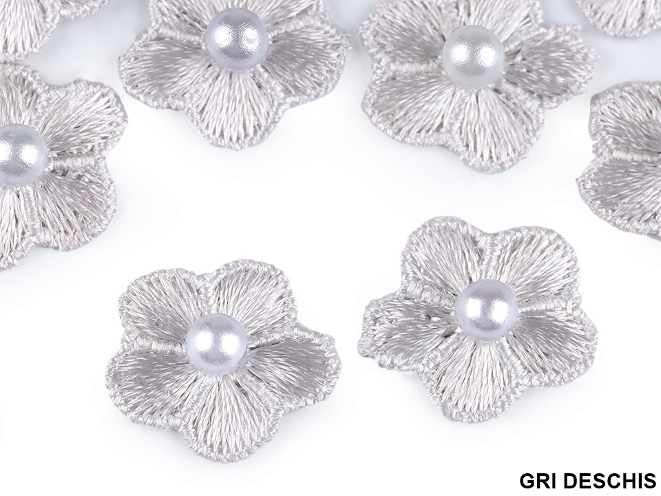 Flori Brodate cu Perla, diametru 20 mm (10 buc/pachet) Cod: 400098 ...